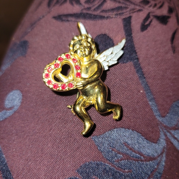 Jewelry | Butler Cupid Brooch Pin Gold Tone Cherub Angel And Heart ...